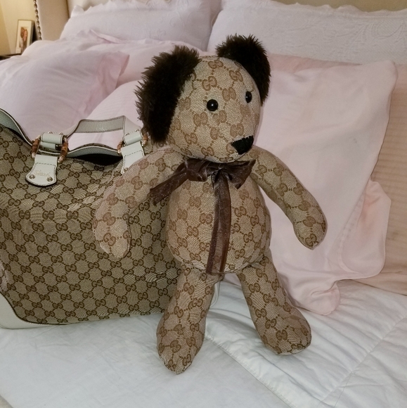 Gucci | Accessories | Custom Made Gucci Teddy Bear In Brown Monogram Gg ...